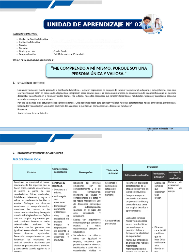 UNIDAD DE APRENDIZAJE 02 4º PRIM 2025 | PDF | Evaluación | Las emociones