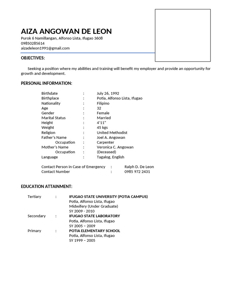 AIZA ANGOWAN DE LEON Resume | PDF