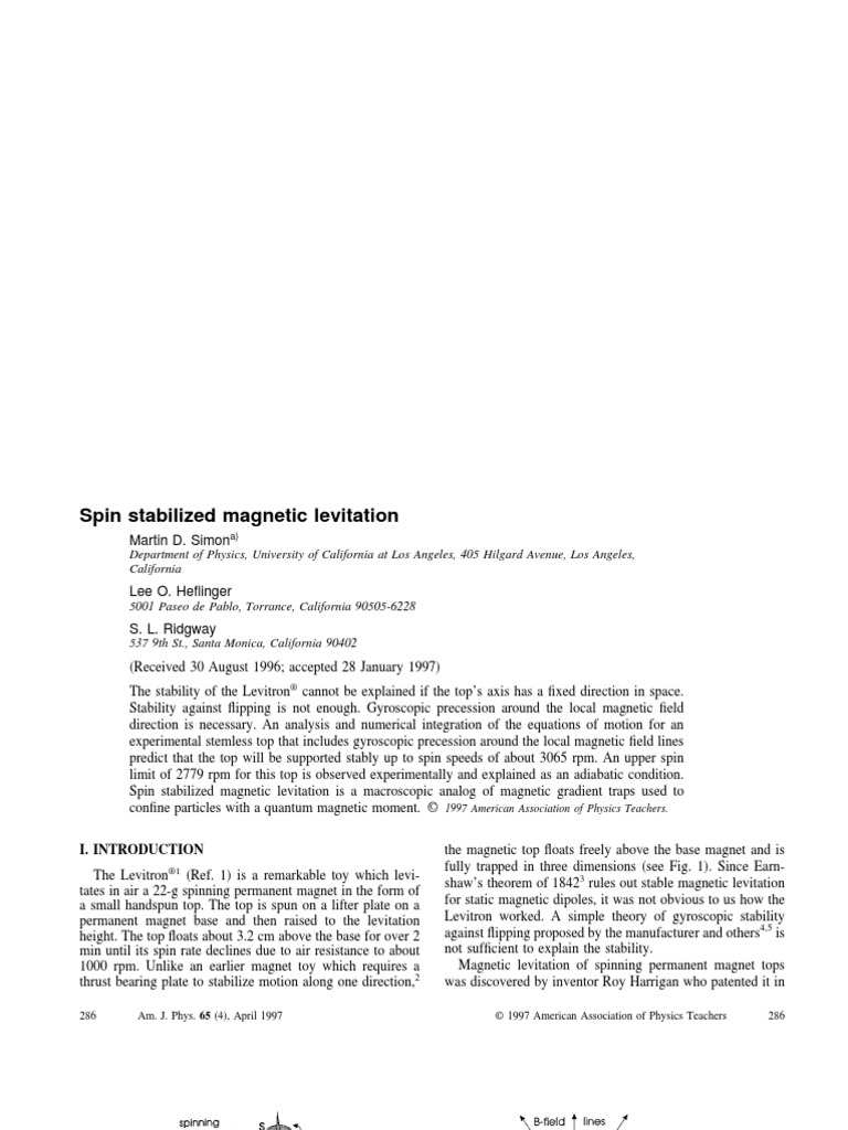 Spin Stabilized Magnetic Levitation: Martin D. Simon | PDF | Rotation ...