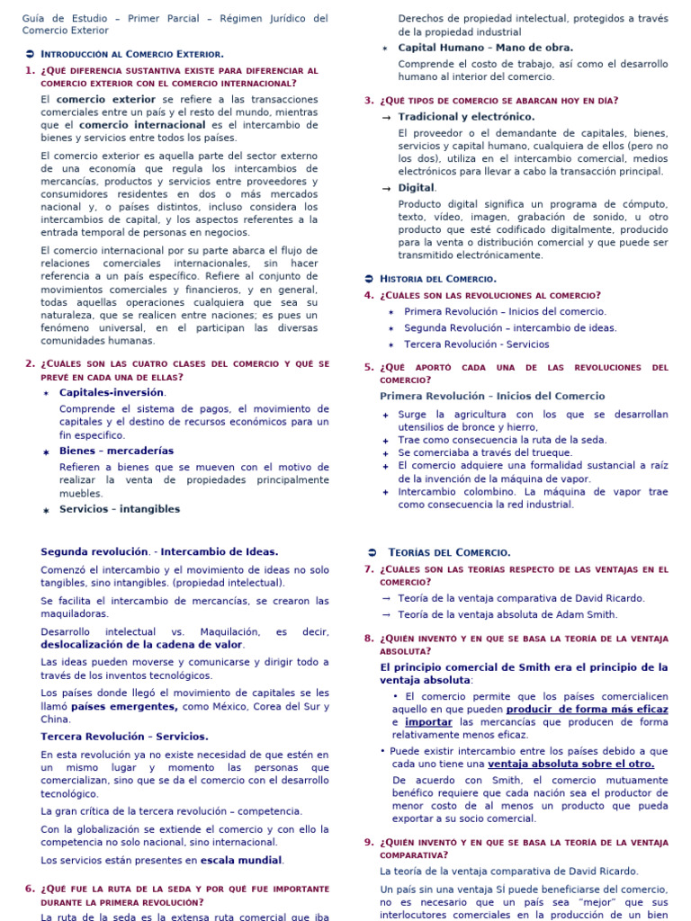 Guía de Estudio Primer Examen Parcial | PDF | Comercio | El comercio internacional