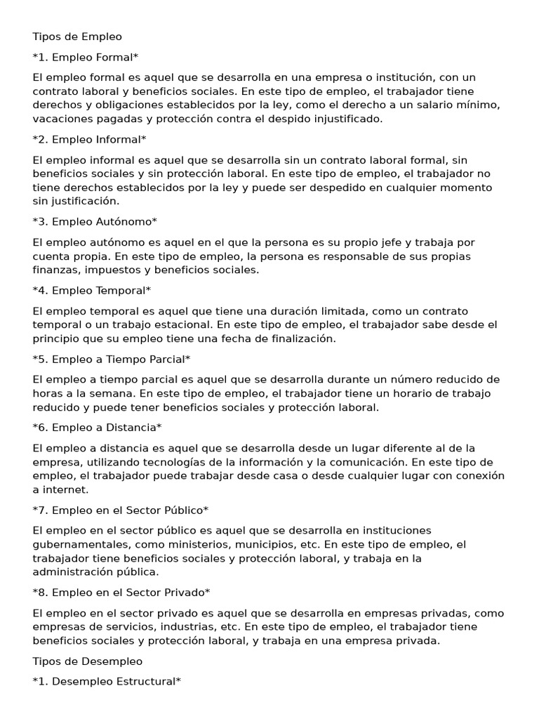 Tipos de Empleo y Desempleo Explicados | PDF | Desempleo | Empleo