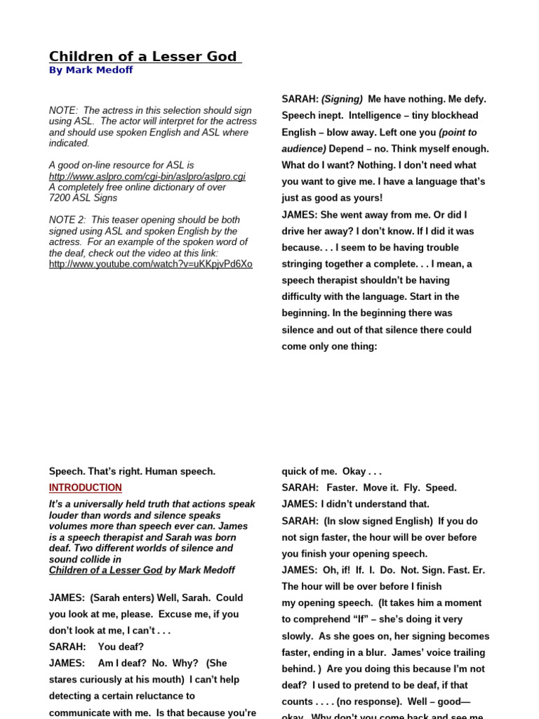 Children of a Lesser God: Deaf Identity | PDF | Deafness | American ...
