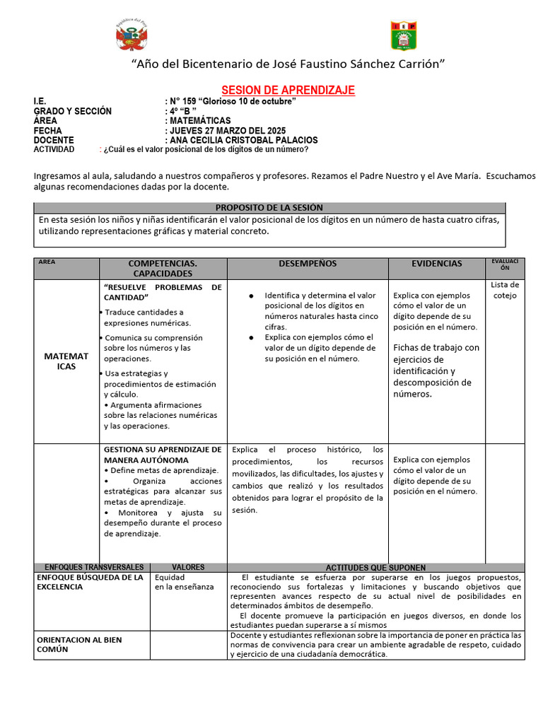SESION DE APRENDIZAJE - MATEMATICA 27 DE MARZO | PDF | Aprendizaje | Maestros