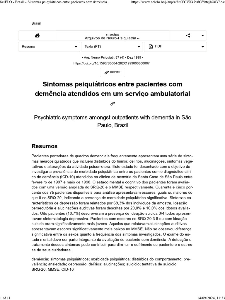 artigo 2020 - Epidemiologia e Fisiopatologia da Psicose Relacionada à Demência | PDF | Depressão ...