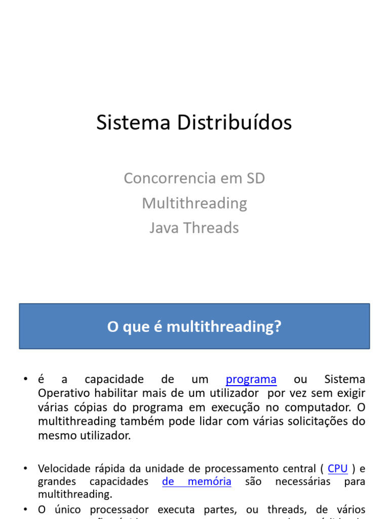 Aula - 11 e 12 JavaTreads SD | PDF | Thread (informática) | Unidade central de processamento