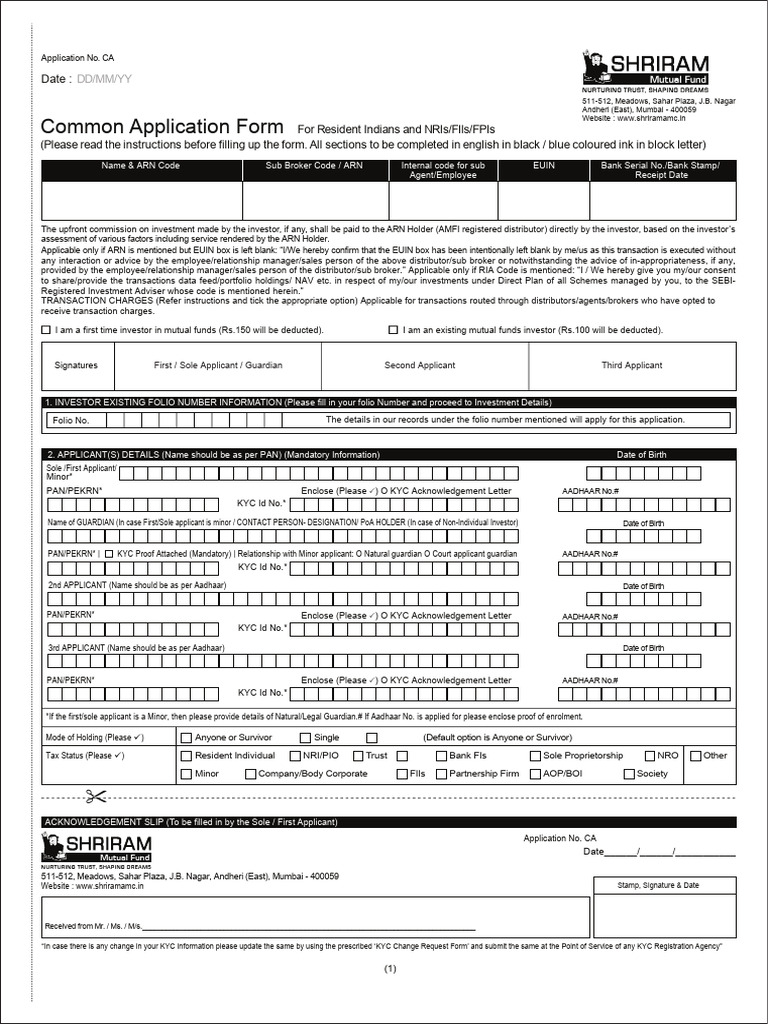 Mutual Fund Application Form Guide | PDF | Cheque | Banks
