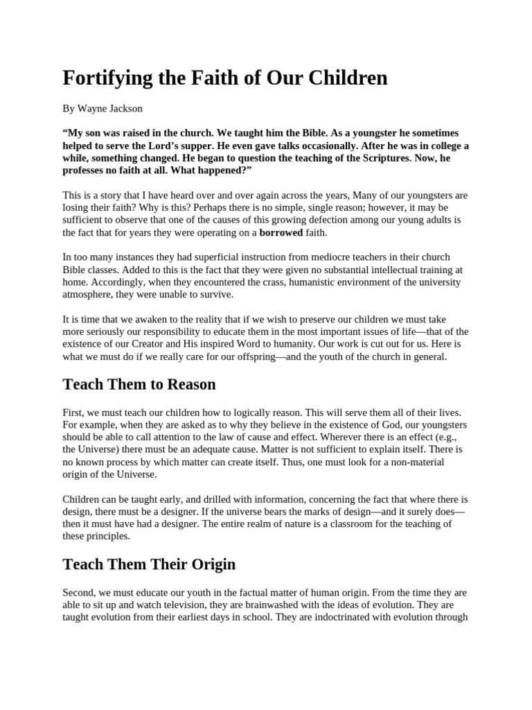Fortifying The Faith of Our Children | PDF | Bible | Faith