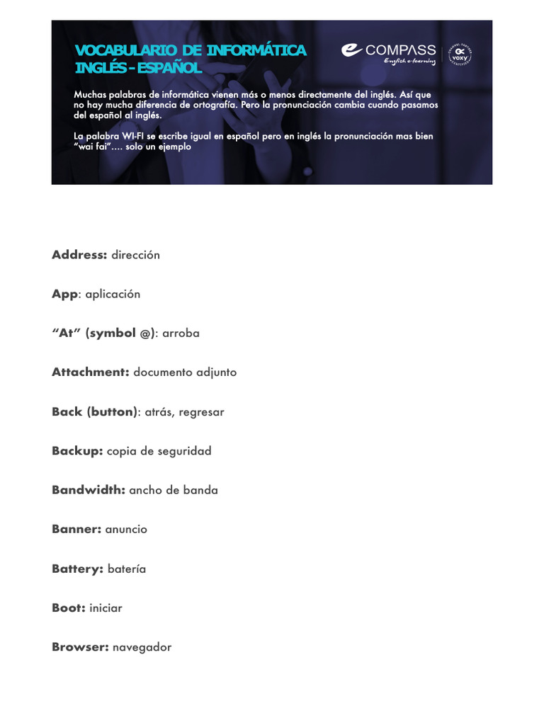 Aprende-Vocabulario-de-Informática-Inglés-Español | PDF | Red mundial ...