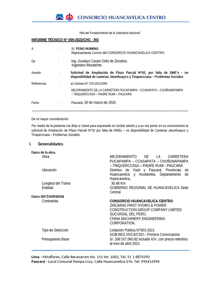 INFORME TECNICO #005-2022-CHC - RO-Ampliacion de Plazo de Obra N°02 - CANTERA JATUNHUAYCCO DME ...