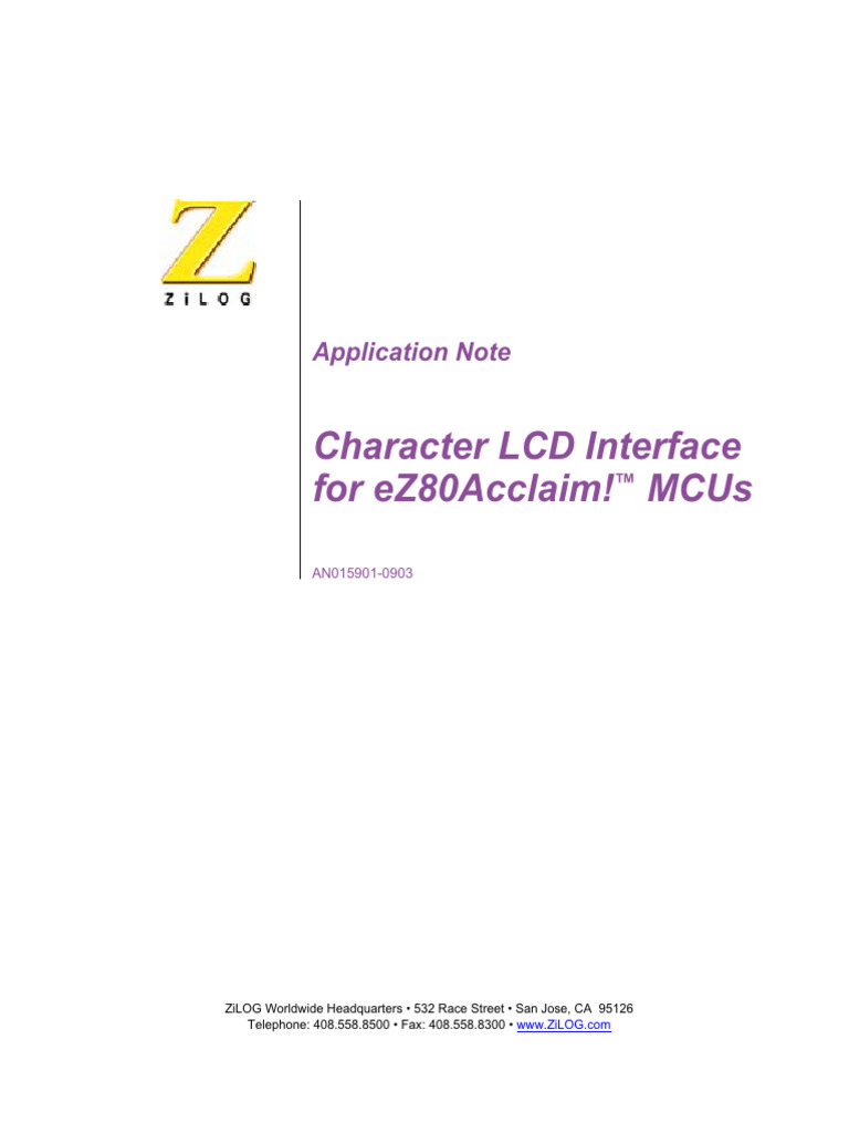 Zilog Character LCD Interface For eZ80Acclaim MCUs | PDF | Microcontroller | Cursor (User Interface)