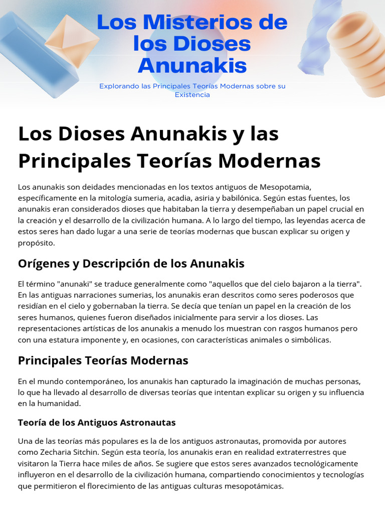 Teorías sobre los Dioses Anunakis | PDF