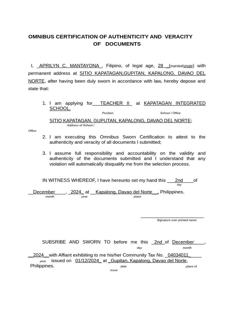 Omnibus-Certification-of-Authenticity-and-Veracity-of-Documents | PDF