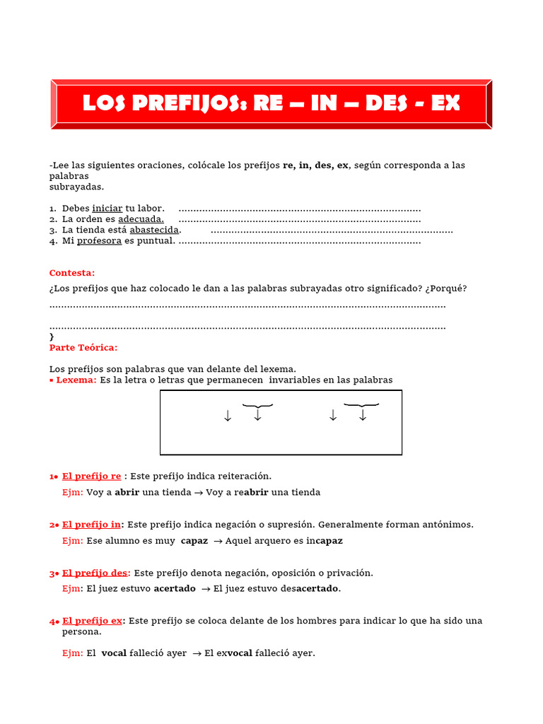 COMUNICACION N 01-Los-Prefijos-Re-In-Des-Ex-ALUMNOS | PDF | Lingüística ...