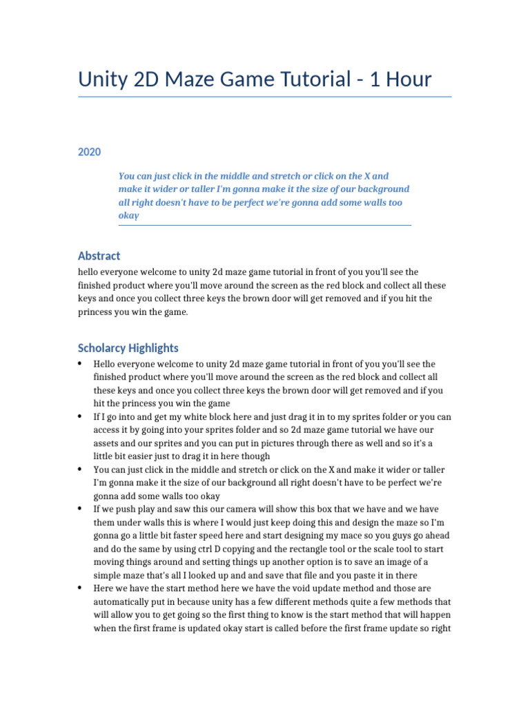Unity 2D Maze Game Tutorial 1 Hour | PDF | Computing | Software