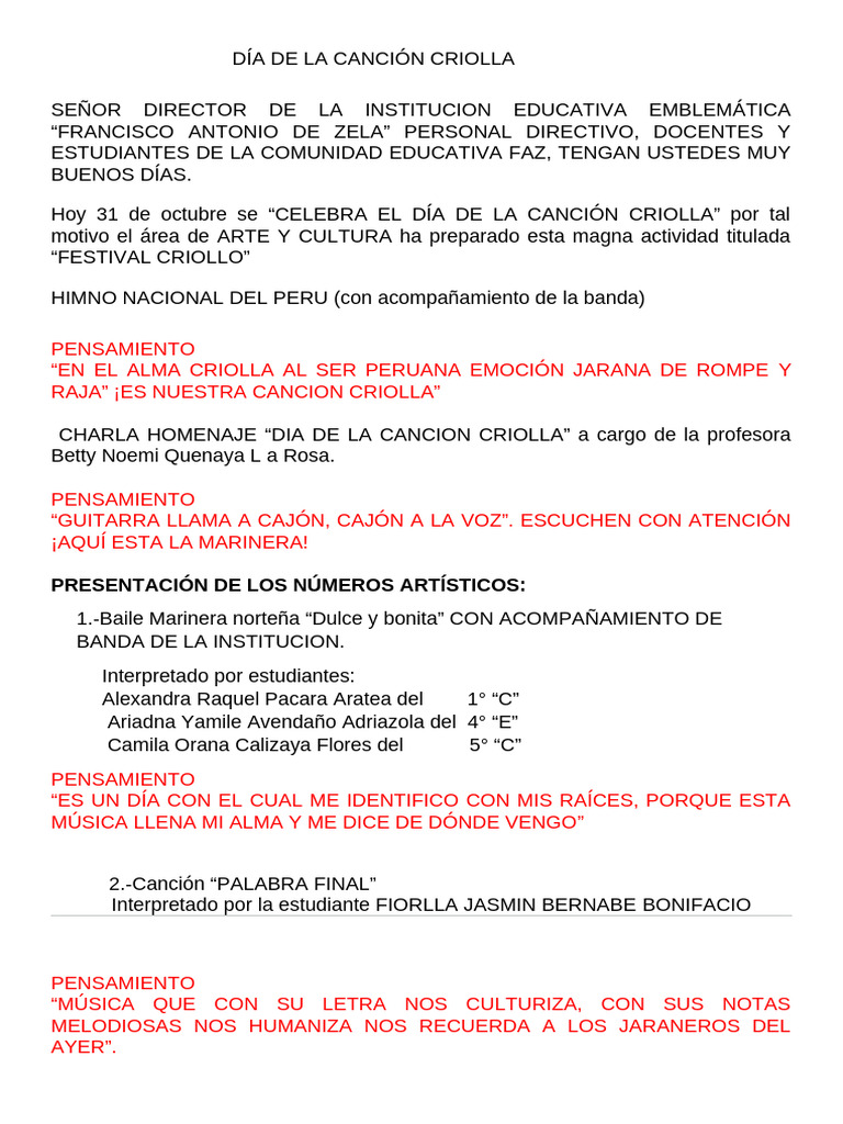 Festival Criollo: Celebración Musical Peruana | PDF | Perú