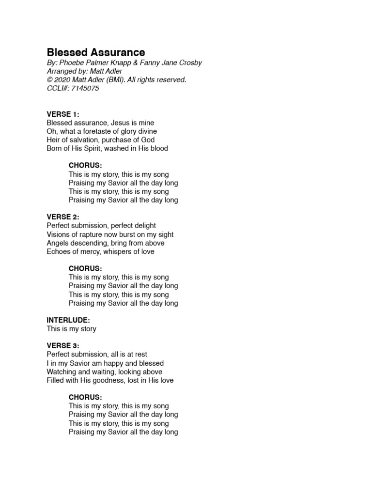 Blessed Assurance Lyrics Only | PDF