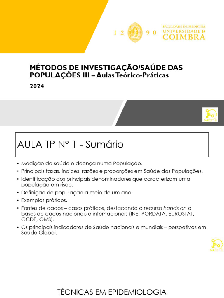 MISP III - Aulas Teórico-Práticas 2024 | PDF | Fator de risco | Tempo