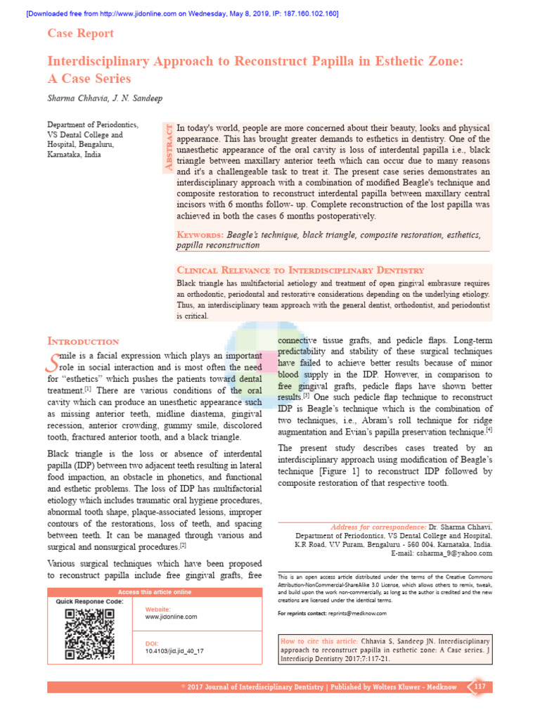 Interdisciplinary Approach to Reconstruct Papilla in Esthetic Zone. a ...