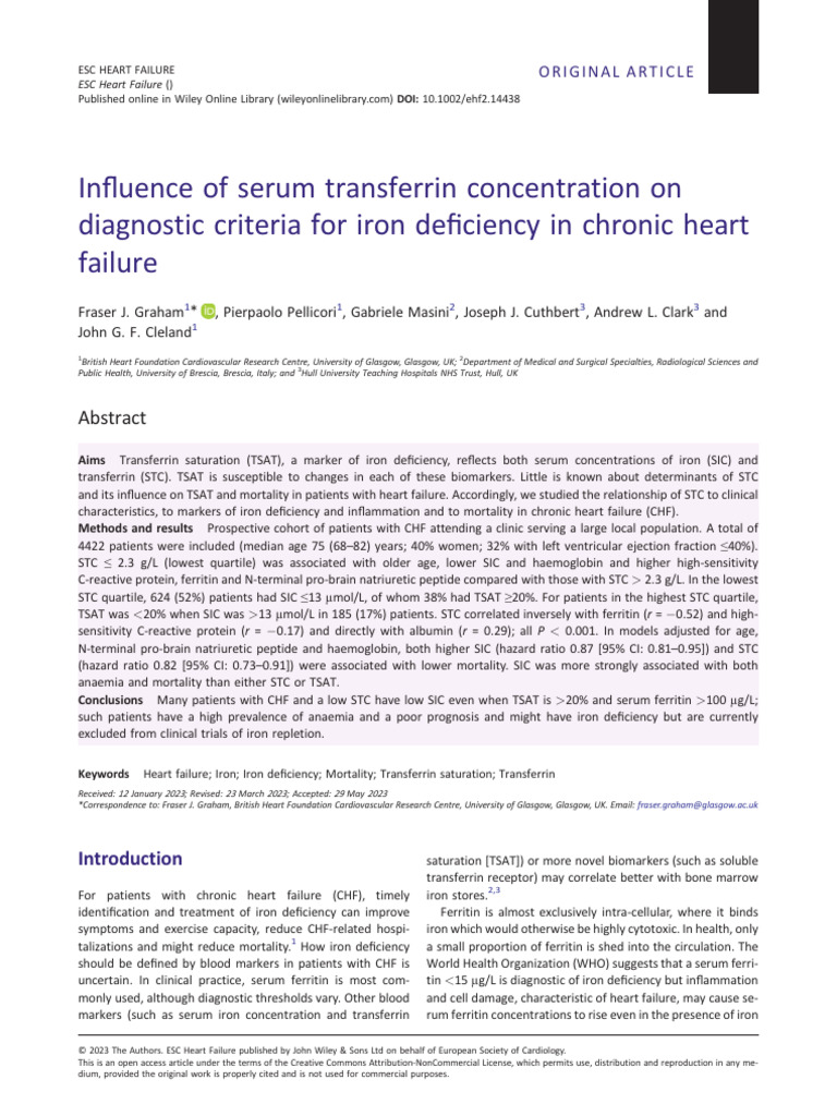 Serum Transferrin and Iron Deficiency in CHF | PDF | Heart Failure ...