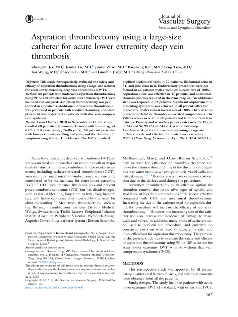 Aspiration Thrombectomy Using A Large-Size | PDF | Vein | Interventional Radiology
