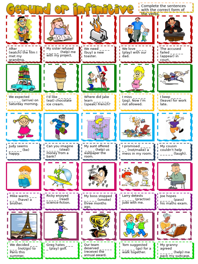 Gerund or Infinitive Fun Activities Games Grammar Drills 13784 | PDF ...
