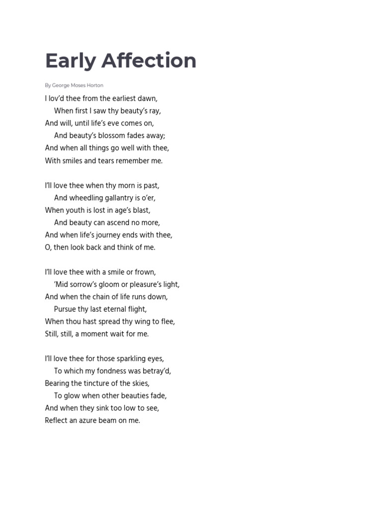 Early Affection: A Love Poem by Horton | PDF