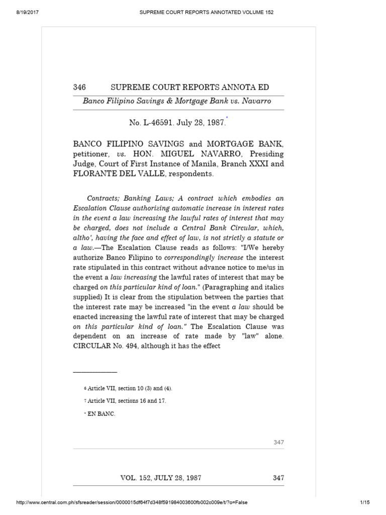 Banco Filipino v. Navarro | PDF | Cost Of Living | Loans