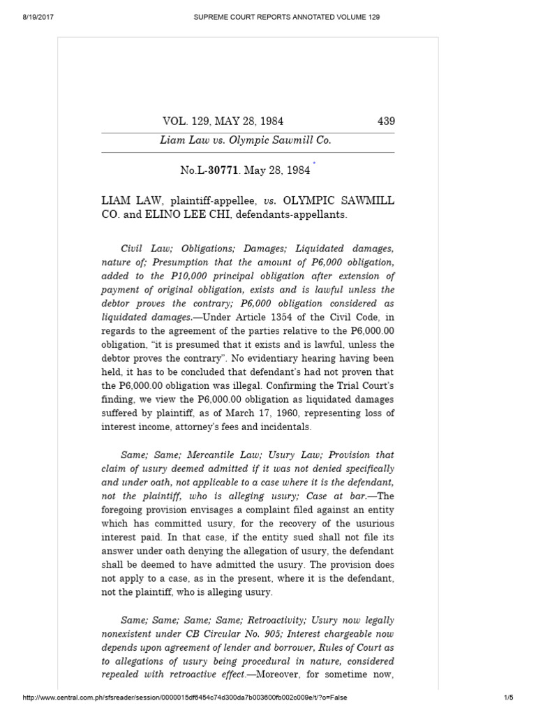 Liam Law v. Olympic Sawmill | PDF | Lawsuit | Damages