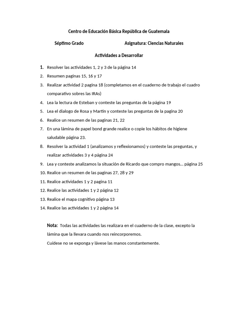 Tareas CCNN Septimo | PDF