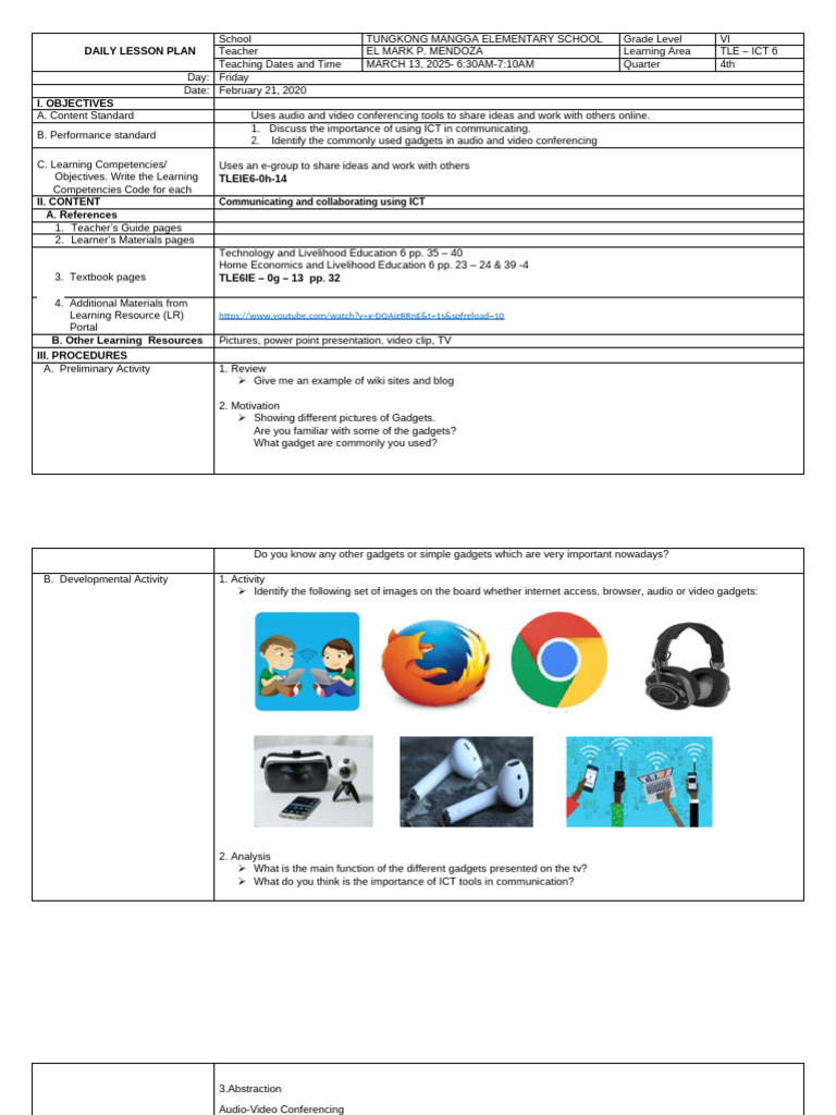 Epp Tle Ict 6 DLP For Cot | PDF | Web Conferencing | Educational Technology
