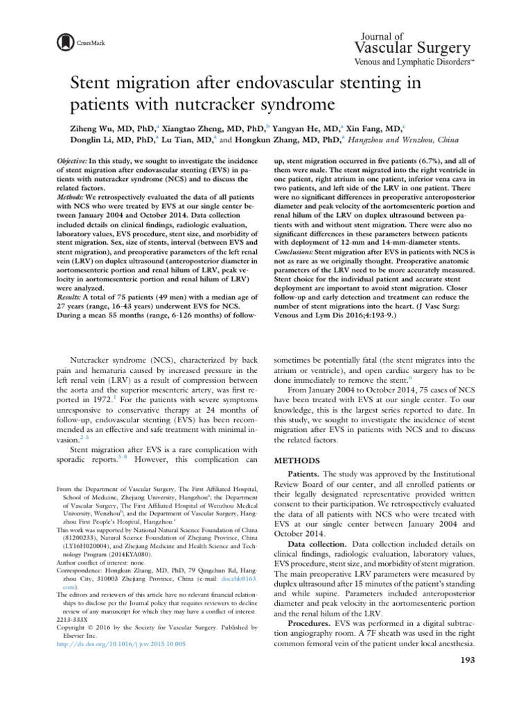 Stent Migration After Endovascular Stenting in | PDF | Angiology ...