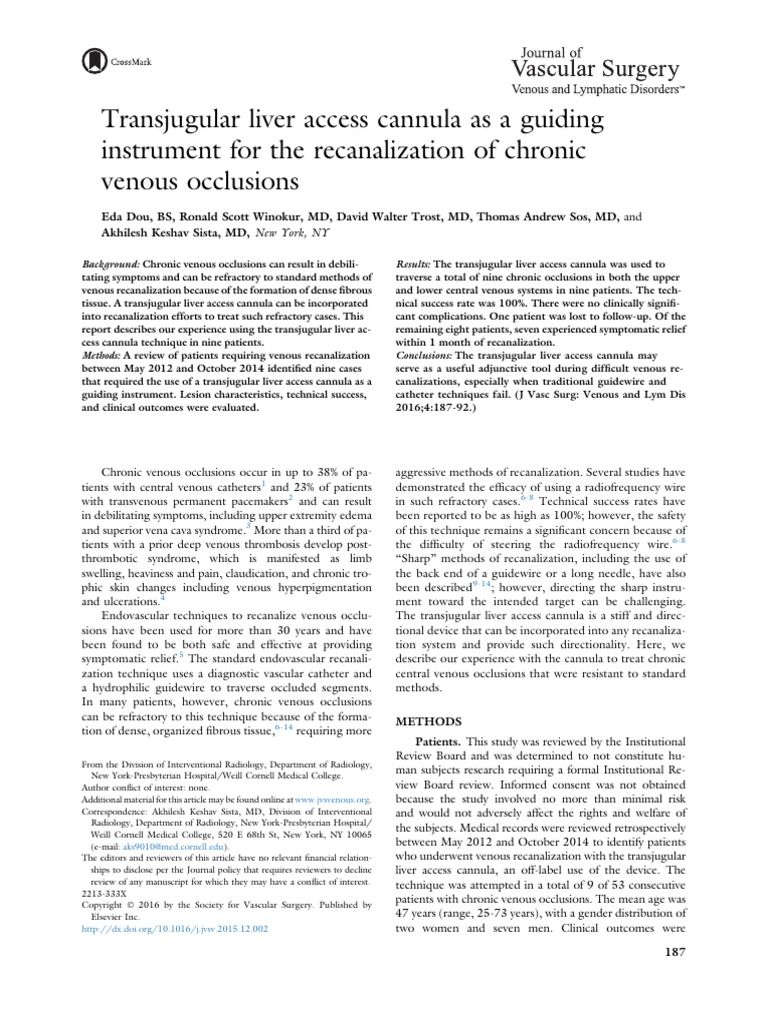 Transjugular Liver Access Cannula As A Guiding | PDF | Vein | Stent