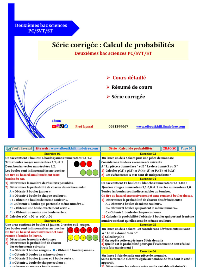 Probabilités pour le 2e Bac | PDF | Variance (mathématiques) | Probabilité
