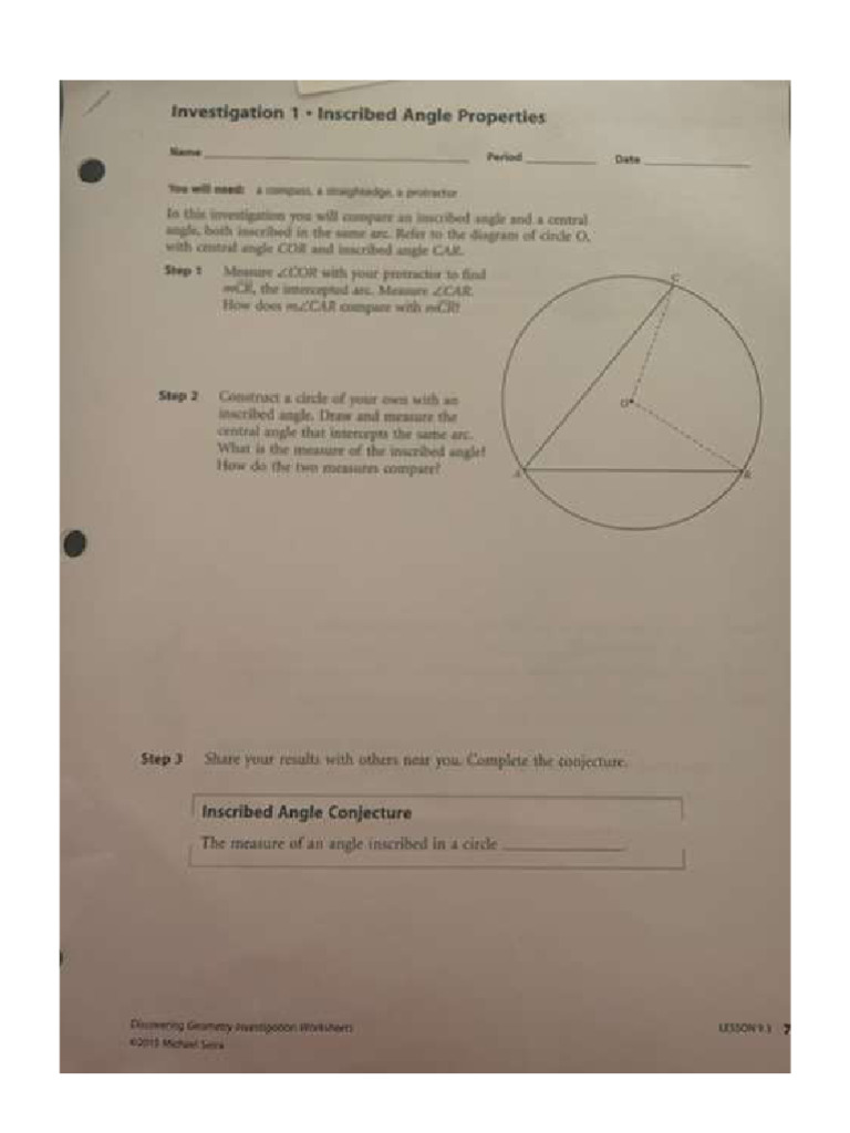 Investigations 1-4 -- Inscribed Angles and Cyclic Quadrilaterals | PDF