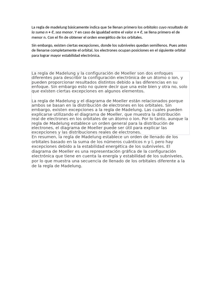 Relación entre la regla de Madelung y Moeller | PDF