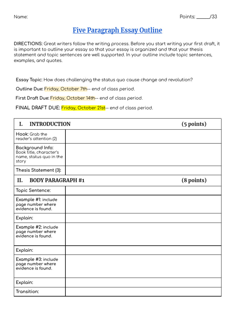 Copy of 5 Paragraph Essay Outline | PDF
