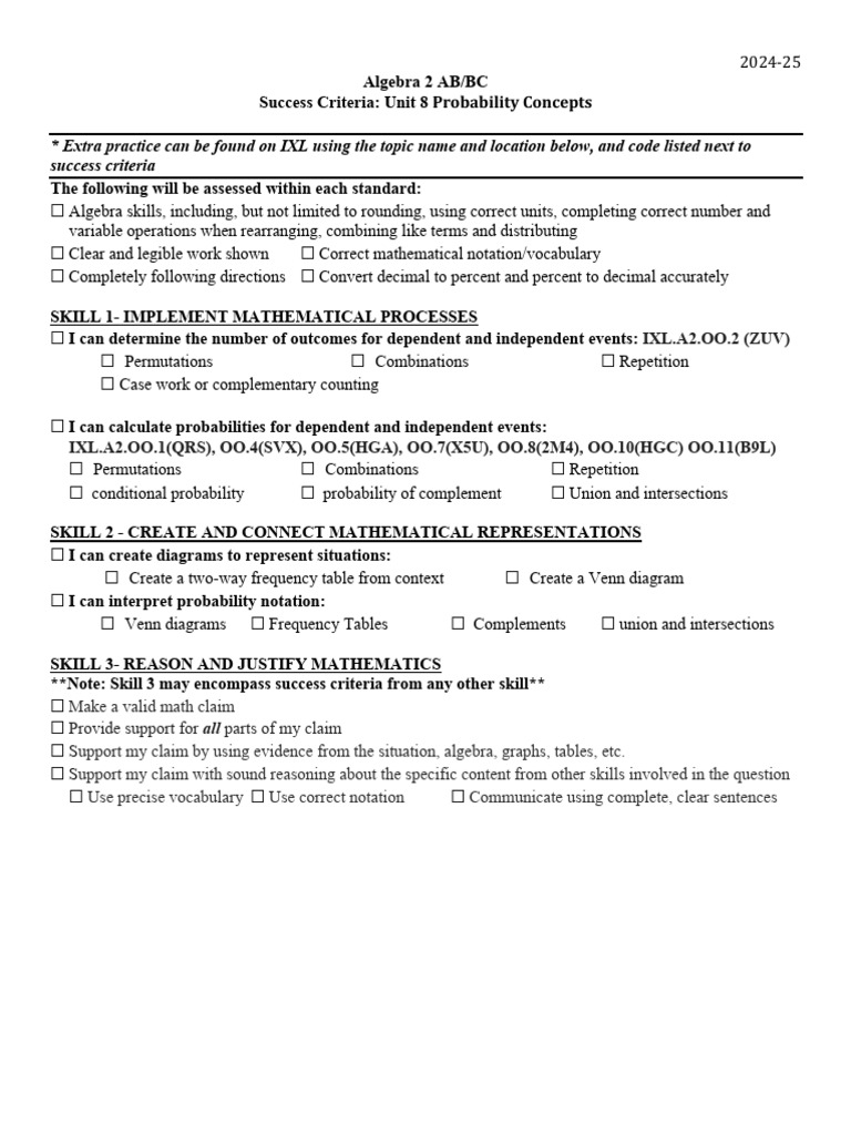 Algebra 2 Probability Concepts Guide | PDF