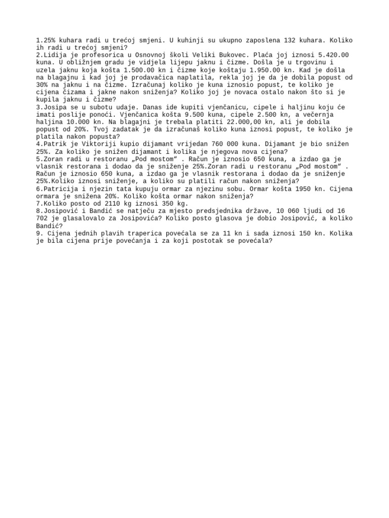 Postotci Zadaci | PDF