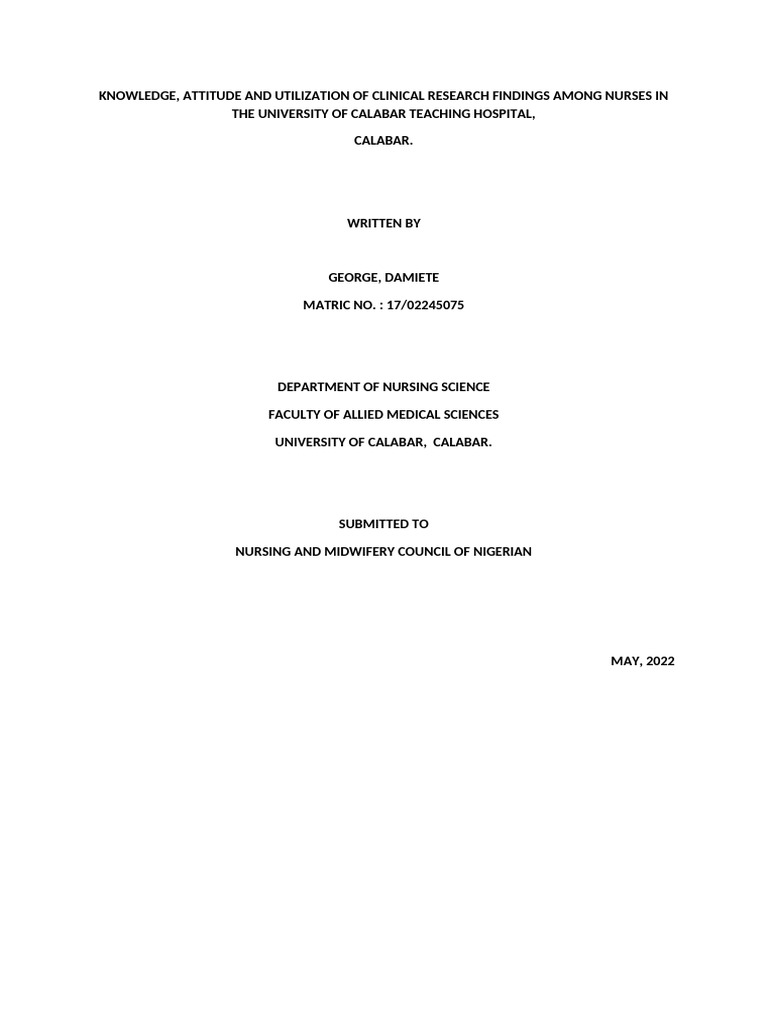 Dami's Research Cover Page | PDF | Nursing | Gratitude