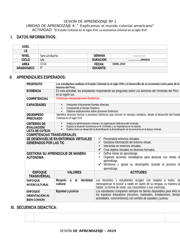Sesion CCSS 3° Sec-Semana 01 Uni 3 | PDF | Aprendizaje