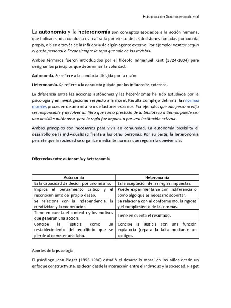 Autonomía vs Heteronomía en Educación | PDF | Autonomía | Comportamiento