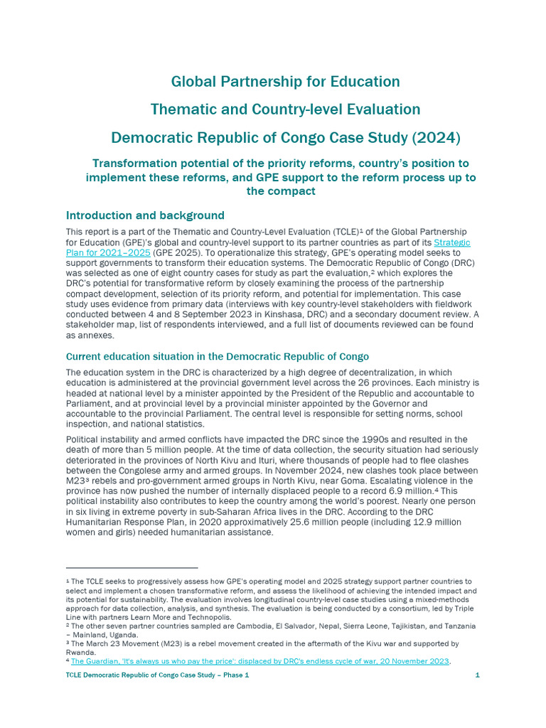 Thematic and Country-Level Evaluation - Democratic Republic of Congo ...