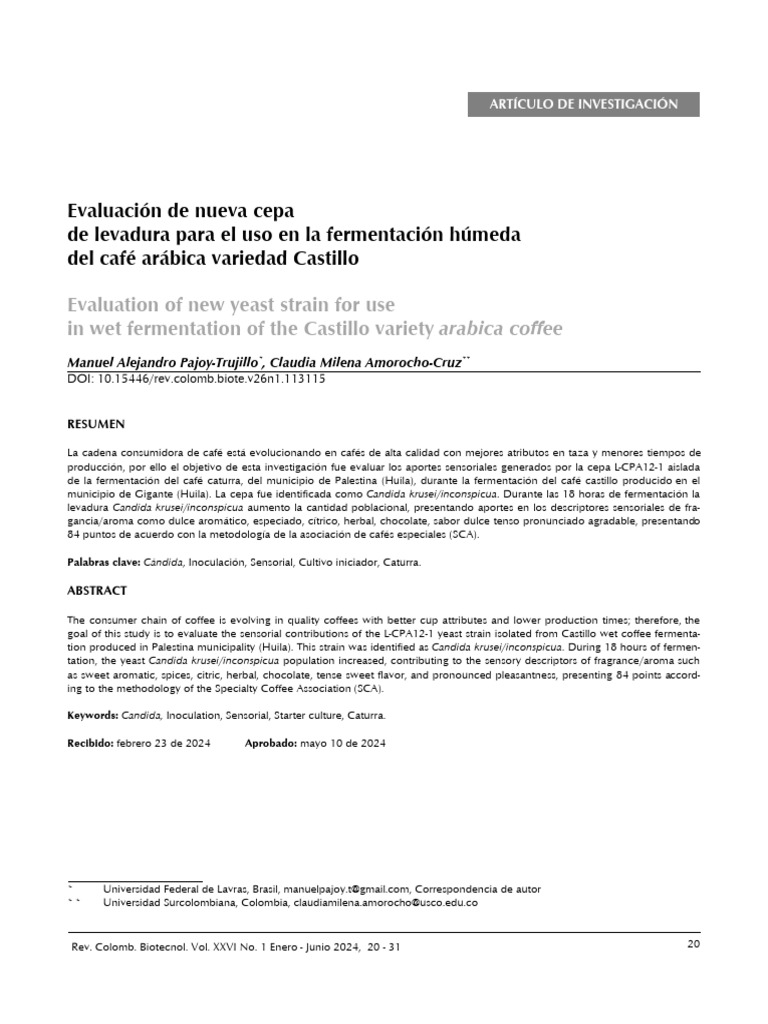 Evaluacion de Nueva Cepa de Levadura para El Uso e | PDF | Fructosa | Fermentación