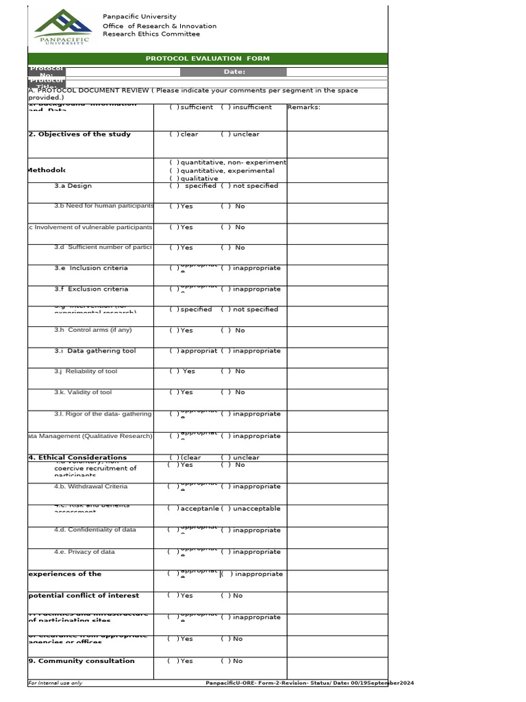 Protocol Evaluation Form | PDF | Science | Methodology