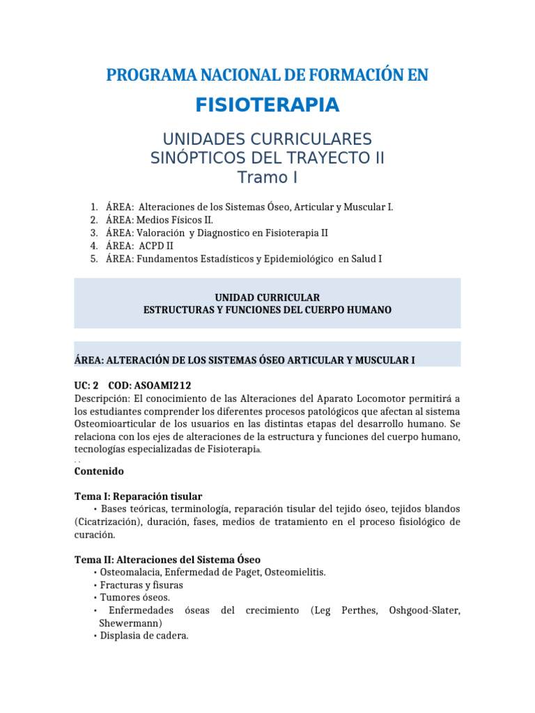 Cont Prog Trayecto II Tramo I | PDF | Terapia física | Estadísticas