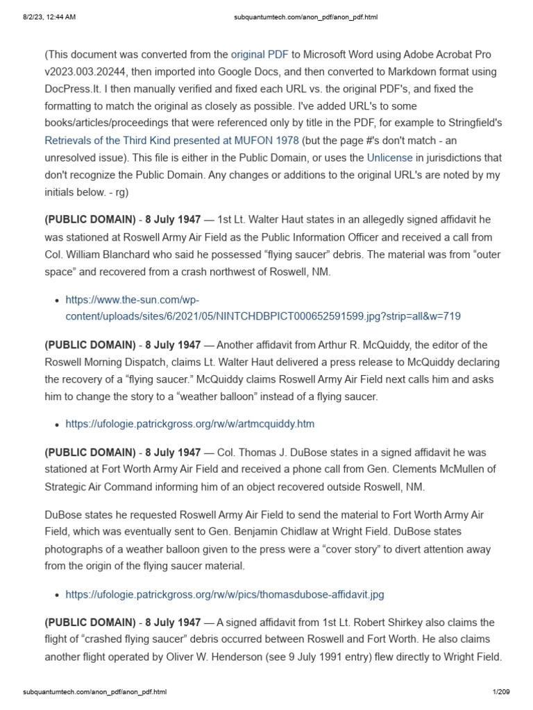 Anon PDF From Markdown HISTORY OF UAP UFO | PDF | Unidentified Flying ...