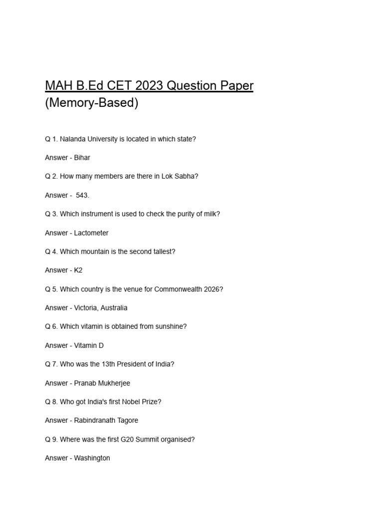 MAH B.Ed CET 2023 Question Paper Insights | PDF