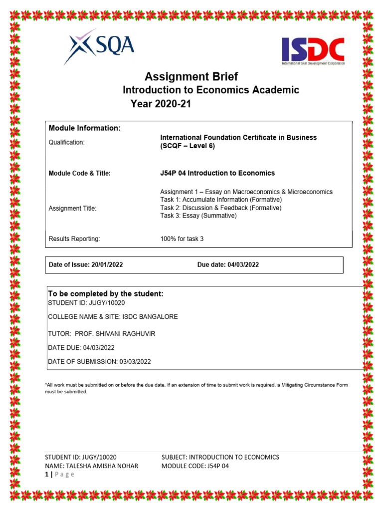 Sample Assignment 02 - Introduction To Economics | PDF | Average Cost | Unemployment