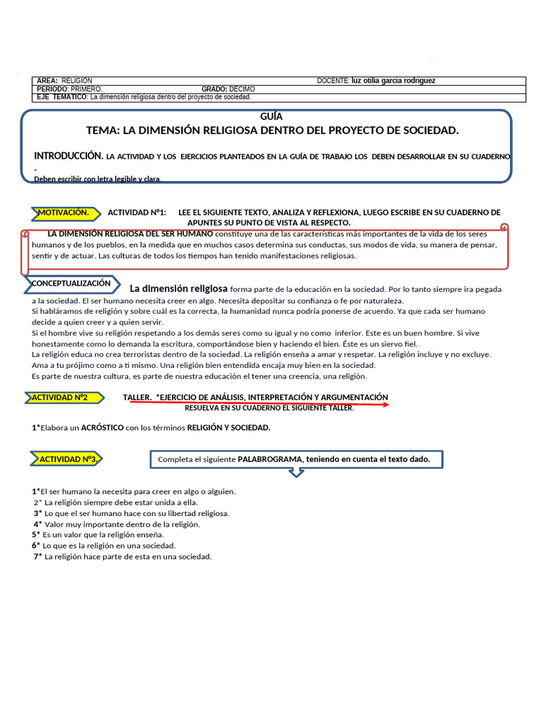 Guia de Religion Grado (OCTAVO) | PDF | Sociedad | Humano