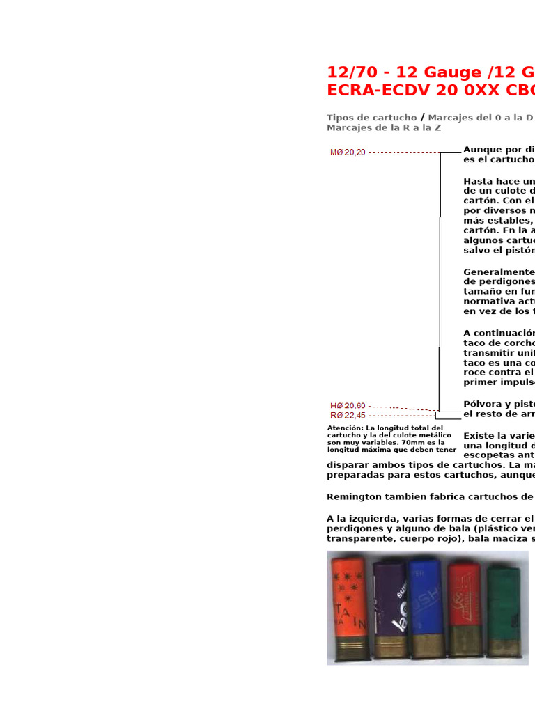Cartuchos Cal 12 | PDF | Cartucho (armas de fuego) | Munición